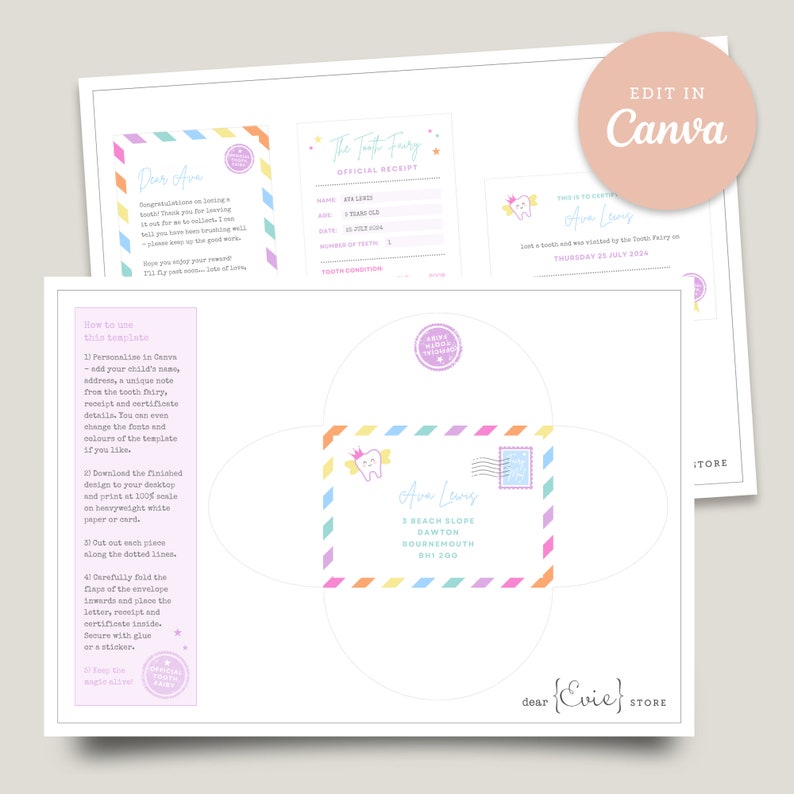 Mini Tooth Fairy Letter Set Template With Envelope, Receipt and ...
