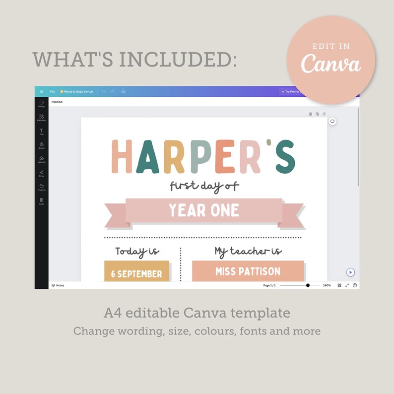 Printable Editable First Day of School Sign Banner Template Colourful ...