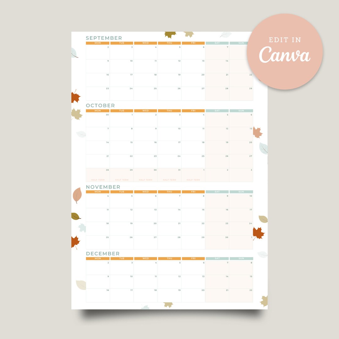 2024 UK School Autumn Term Planner Template A4 Editable Printable Canva ...