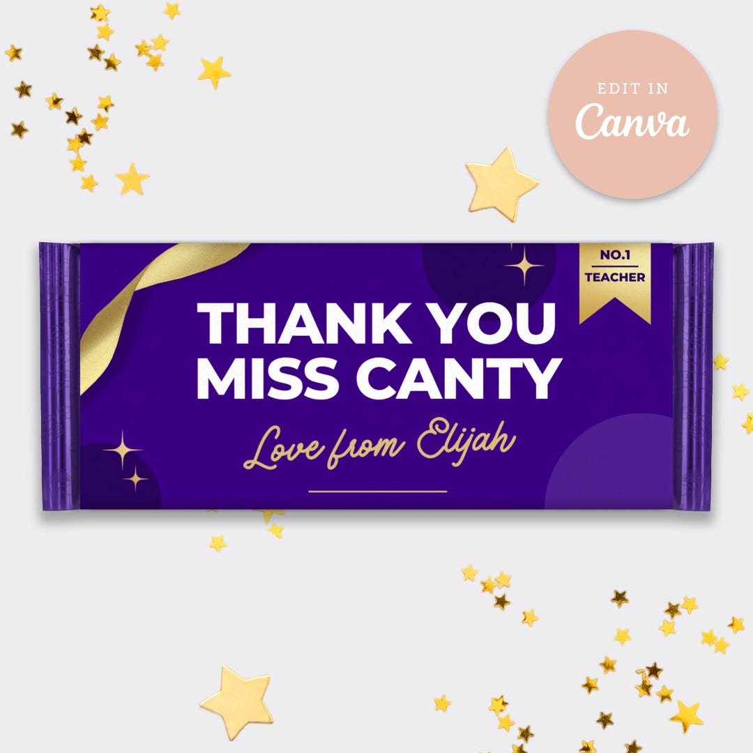 Thank You Teacher Chocolate Bar Wrapper End of Year Gift Purple ...
