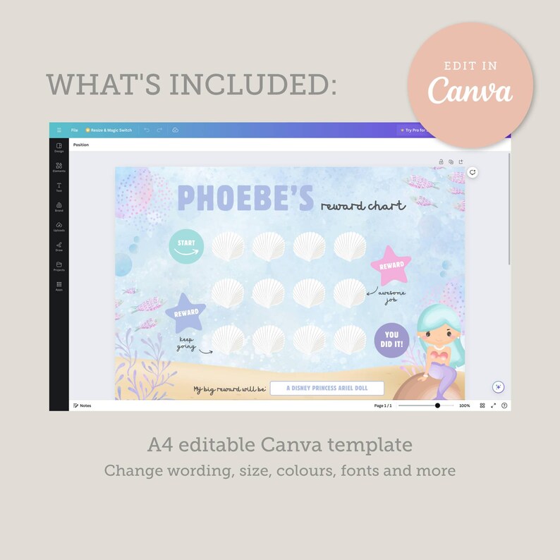 Mermaid Reward Star Progress Chart Kids Bedtime Sleep Night Chore ...