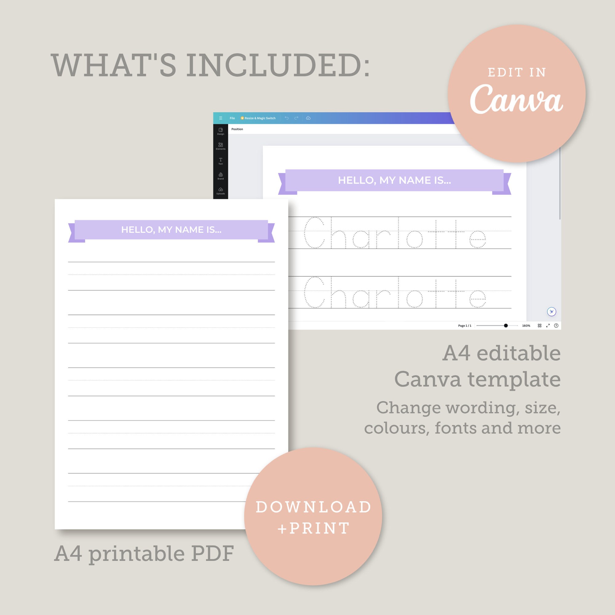 Editable Name Tracing Handwriting Practice Sheet A4 Printable Canva ...