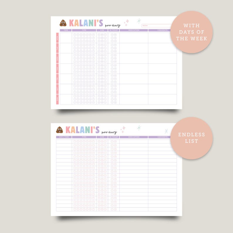 Kids Poo Stool Potty Chart Diary Record Printable Editable A4 Canva ...