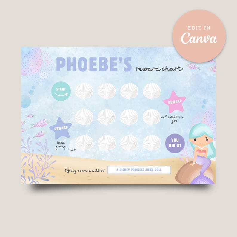 Mermaid Reward Star Progress Chart Kids Bedtime Sleep Night Chore ...