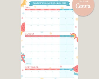 2025 UK School Summer Holiday Planner Template Pastel A4 Editable ...