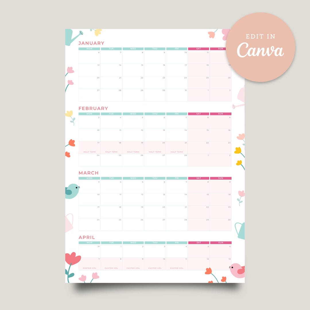 2025 UK School Spring Term Planner Template A4 Editable Printable Canva ...