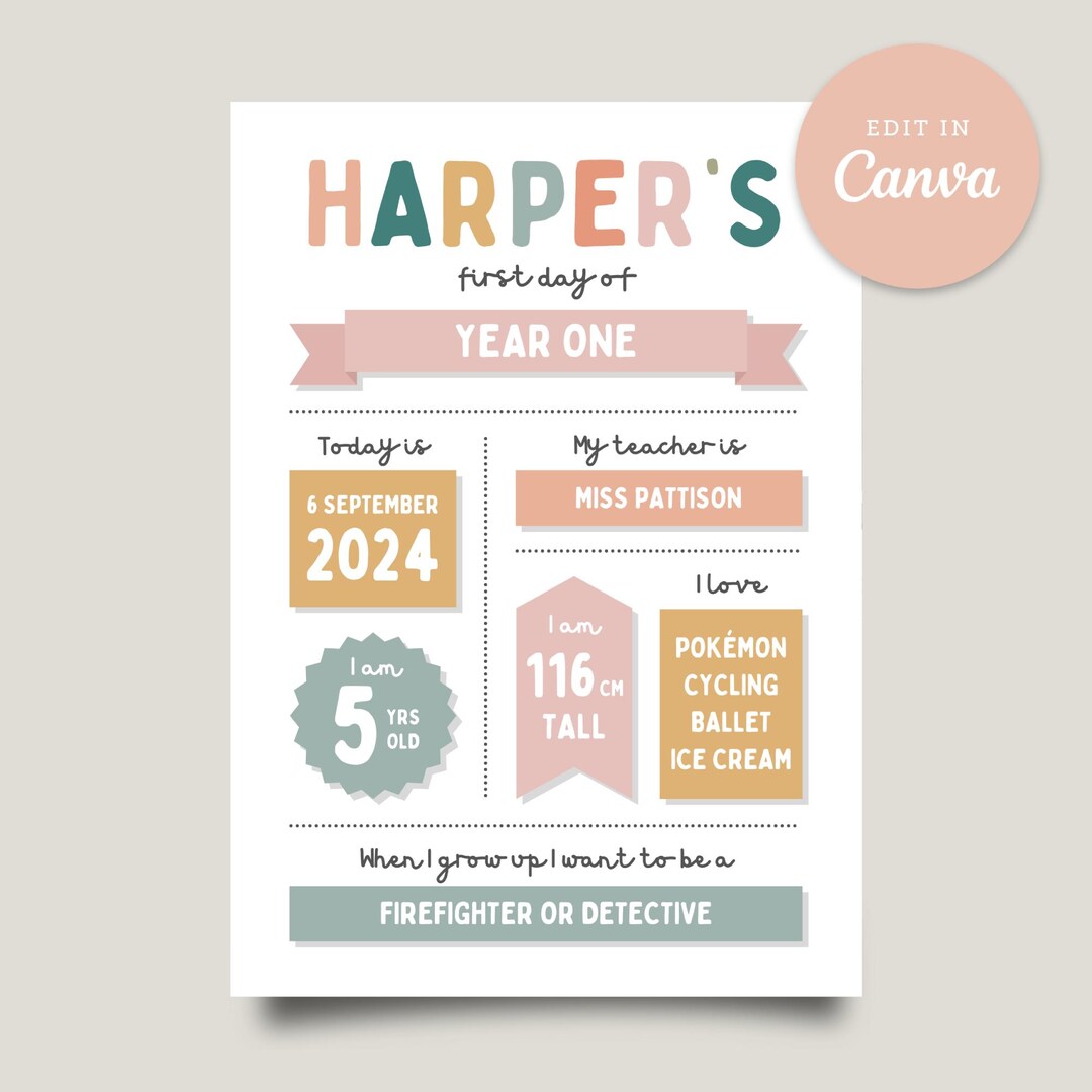 Printable Editable First Day of School Sign Banner Template Colourful ...