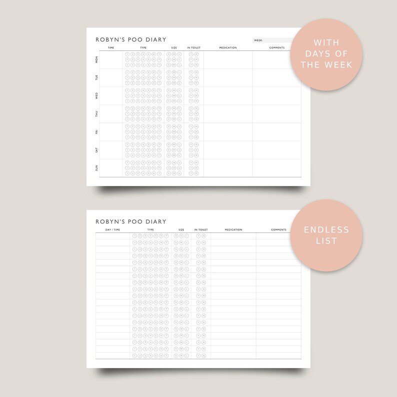 Kids Poo Stool Potty Chart Diary Record Simple Printable Editable A4 ...