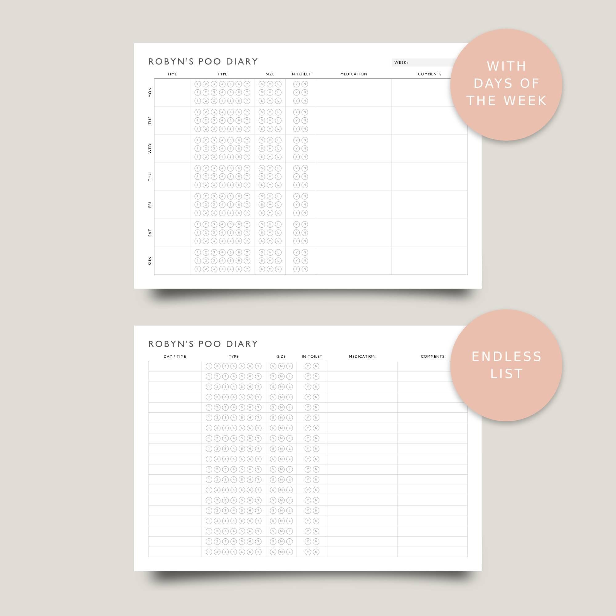 Kids Poo Stool Potty Chart Diary Record Simple Printable Editable A4 ...