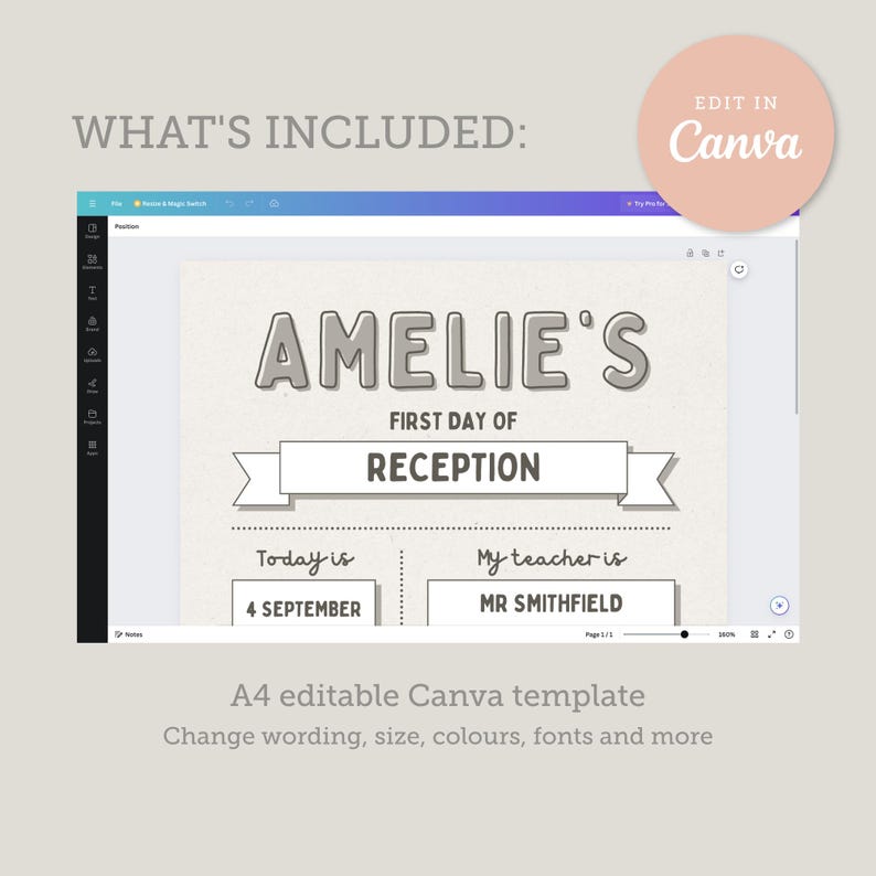 First Day of School Sign Banner Template Printable Editable A4 Canva ...