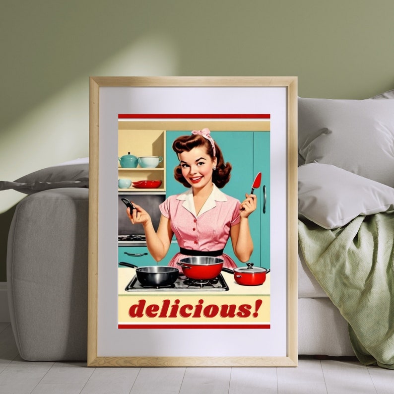 Retro Kitchen Print Delicious Poster Retro Cooking Print Kitchen Wall ...