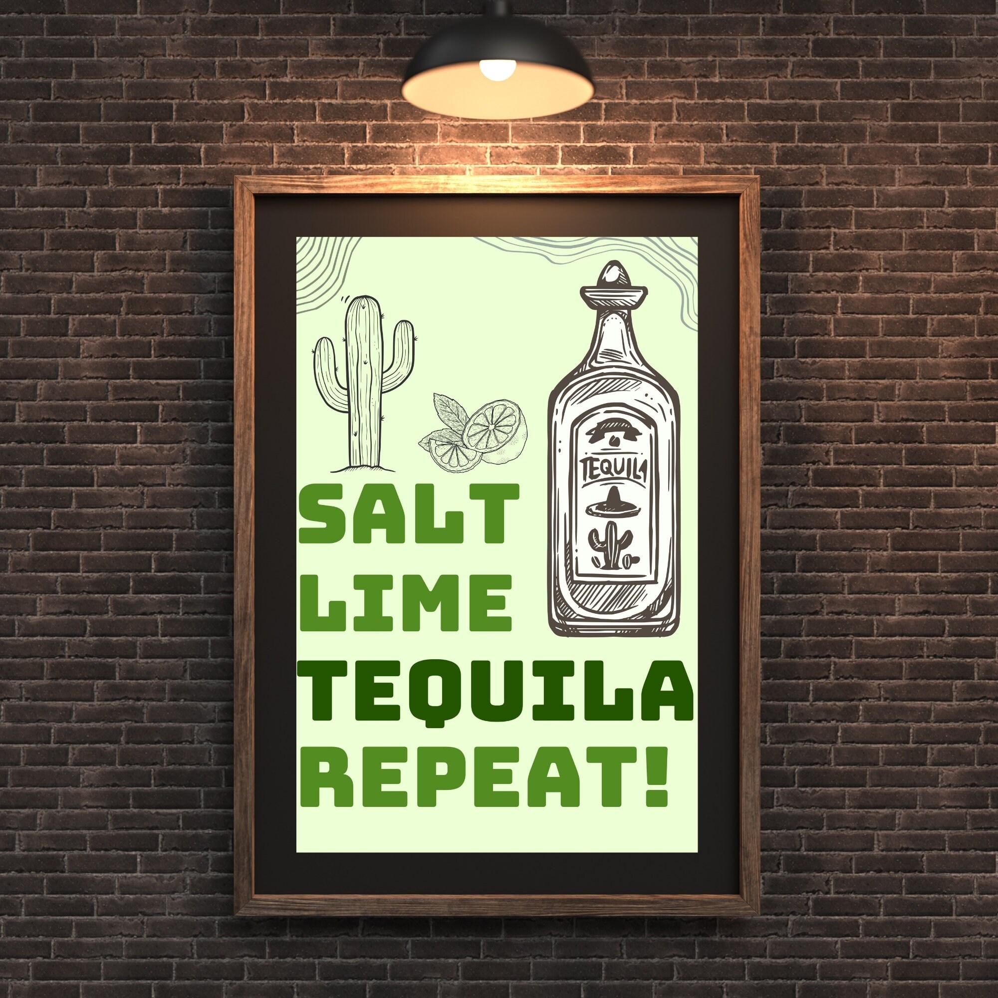 Tequila Wall Art, Salt Lime Tequila Repeat Poster, Funny Bar Cart Decor ...