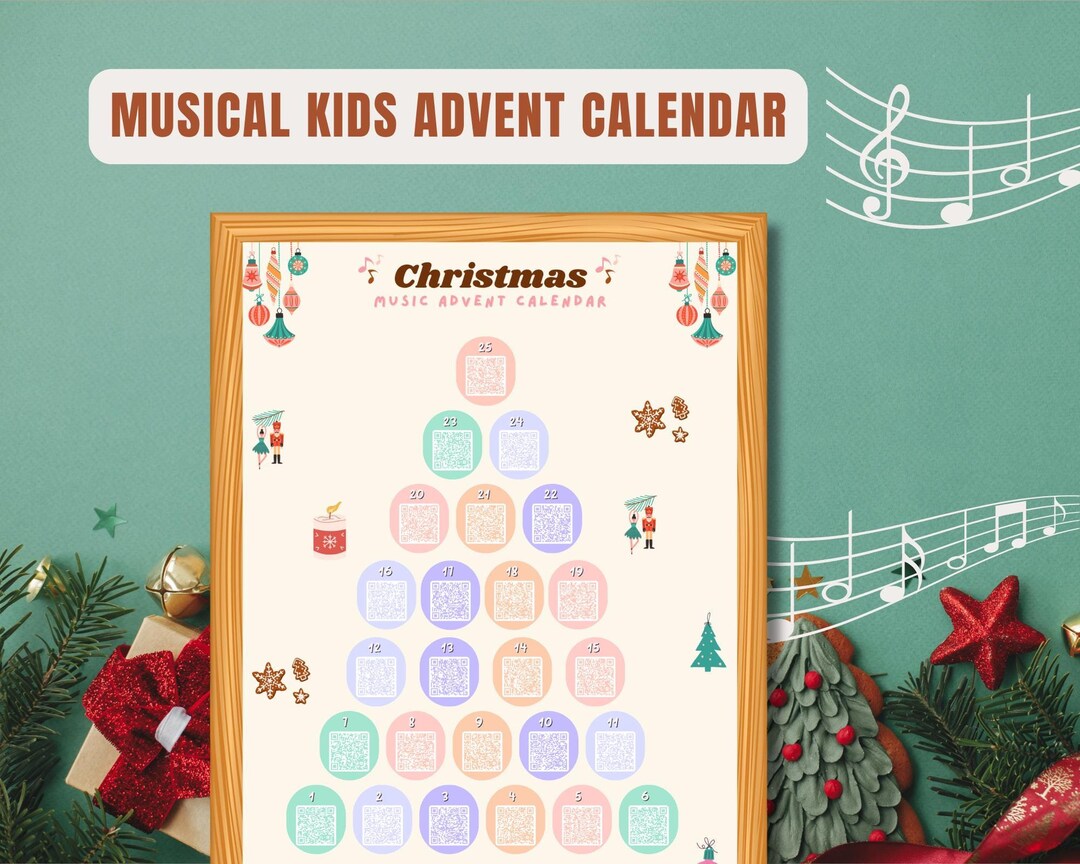 Musical Advent Calendar for Kids Printable, QR Codes Linked to a ...