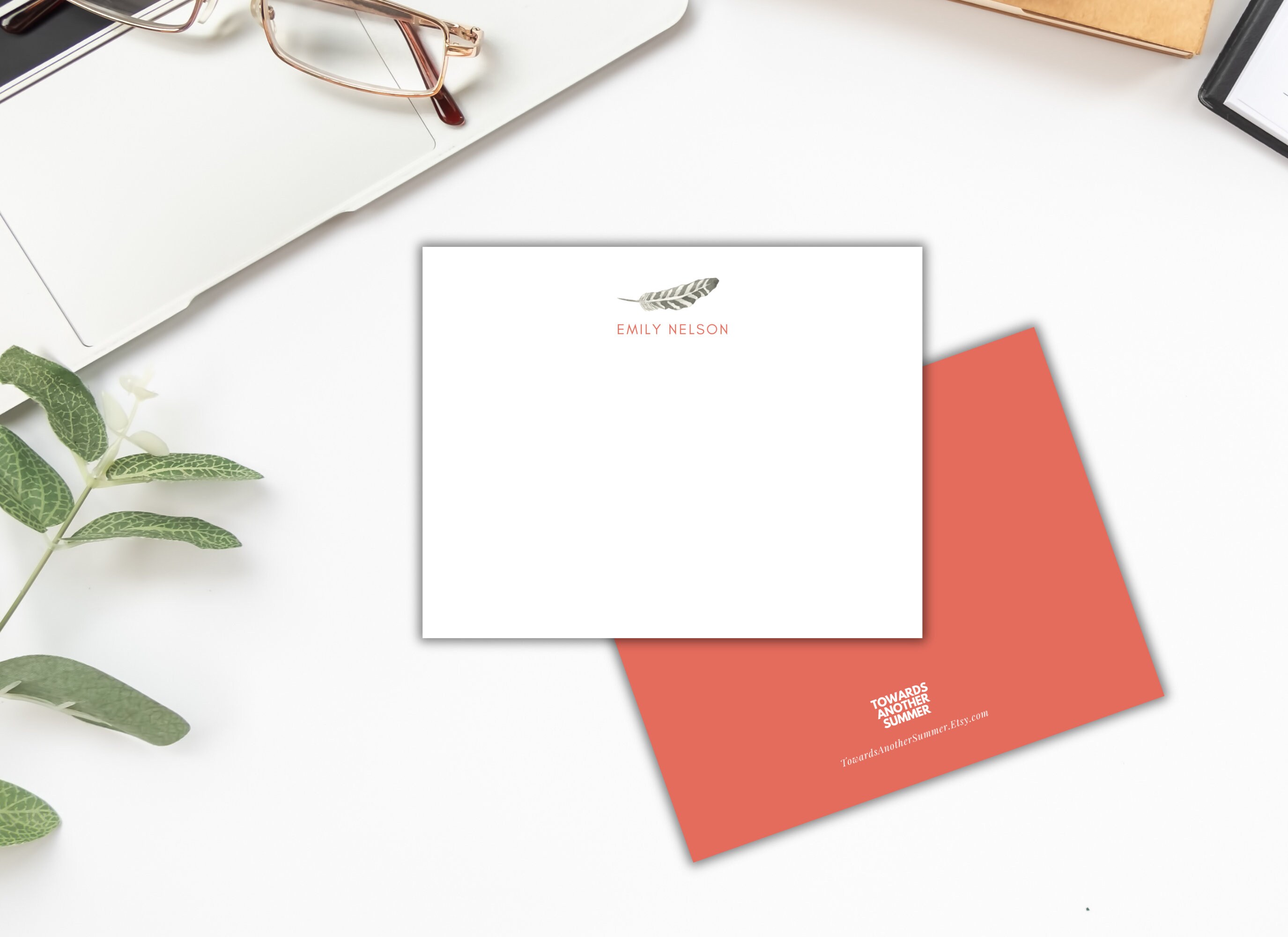 Personalized Feather Notecards: Custom Watercolor Feather Stationery ...