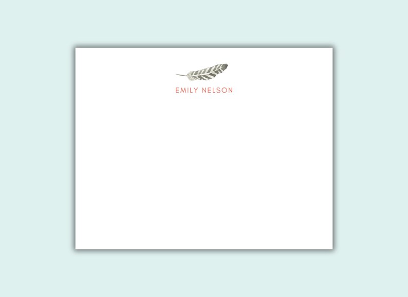 Personalized Feather Notecards: Custom Watercolor Feather Stationery ...