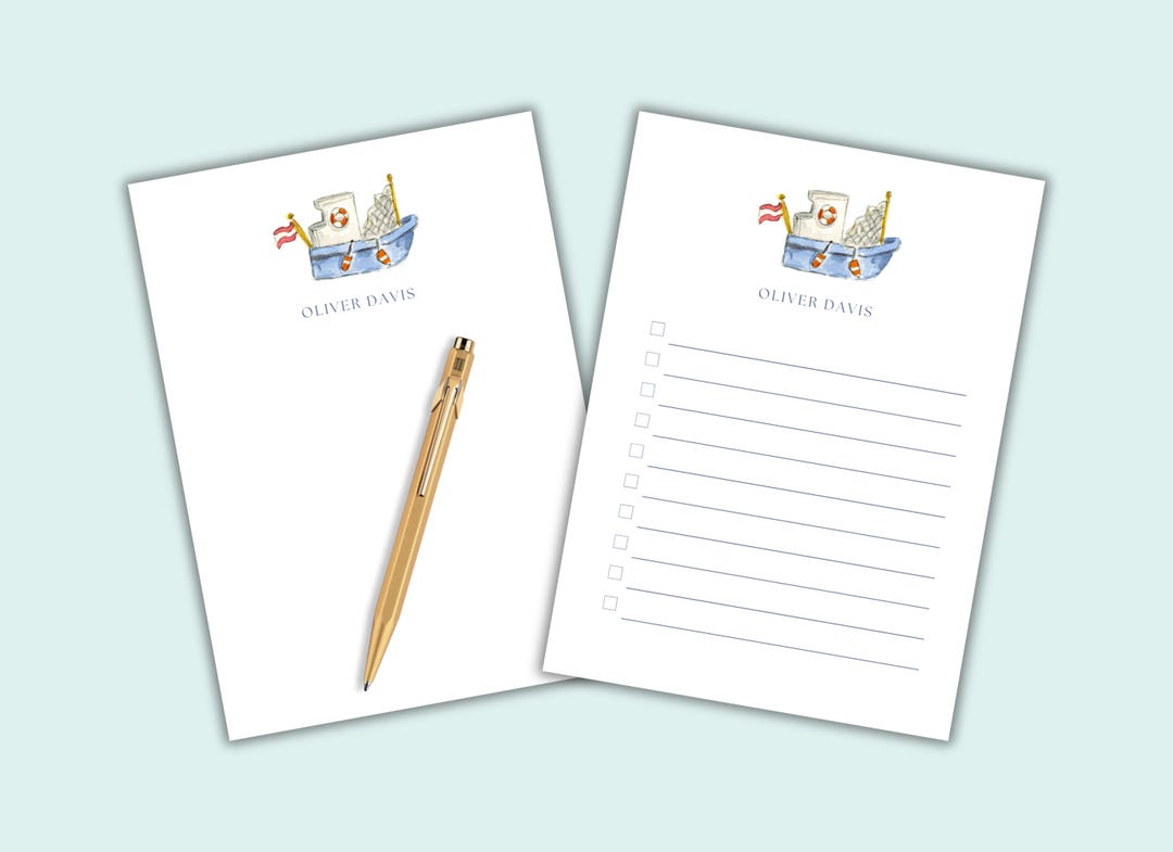 Personalized Fishing Boat Notepad: Coastal Stationery, Baby Boy Nursery ...