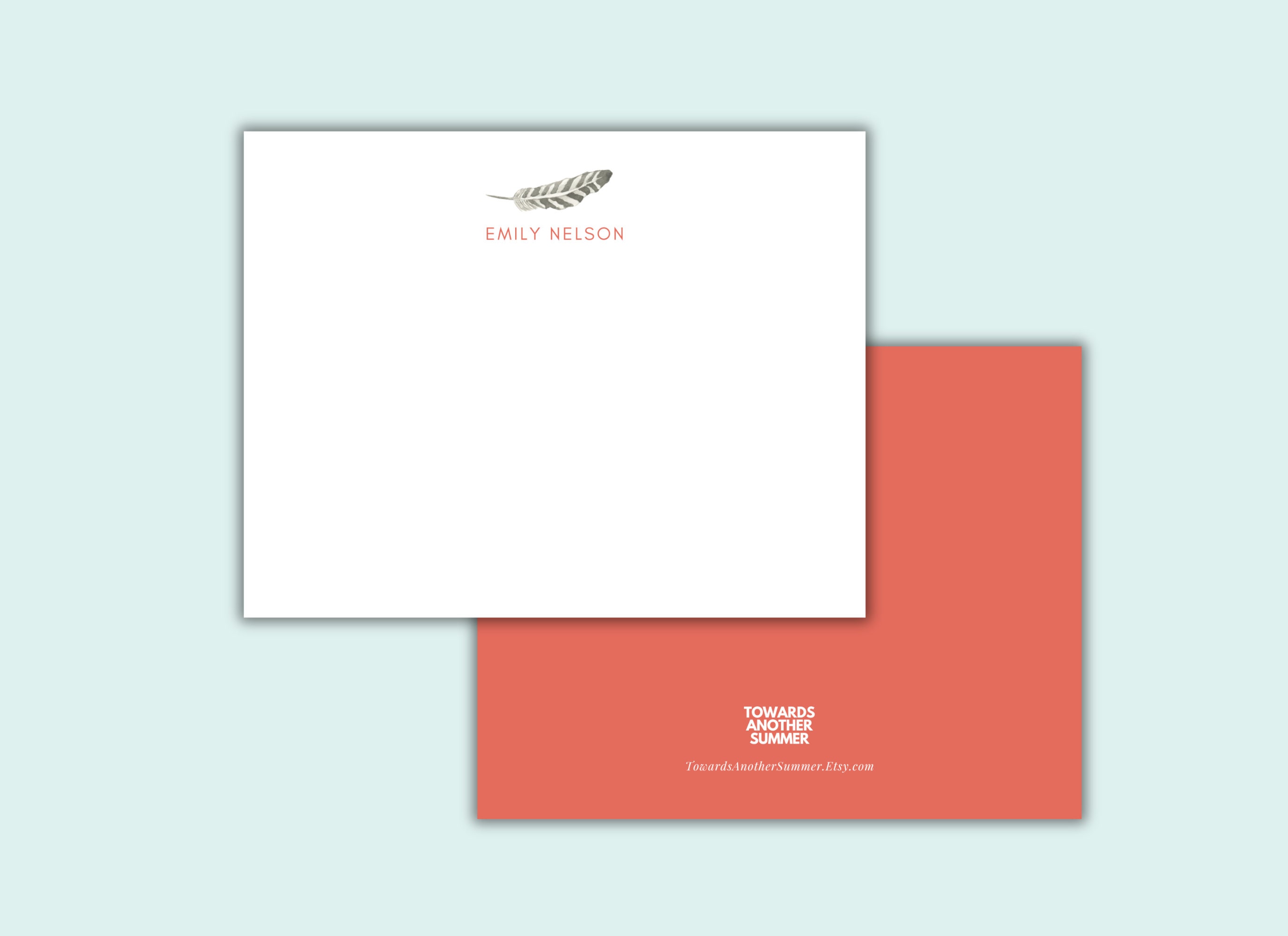 Personalized Feather Notecards: Custom Watercolor Feather Stationery ...