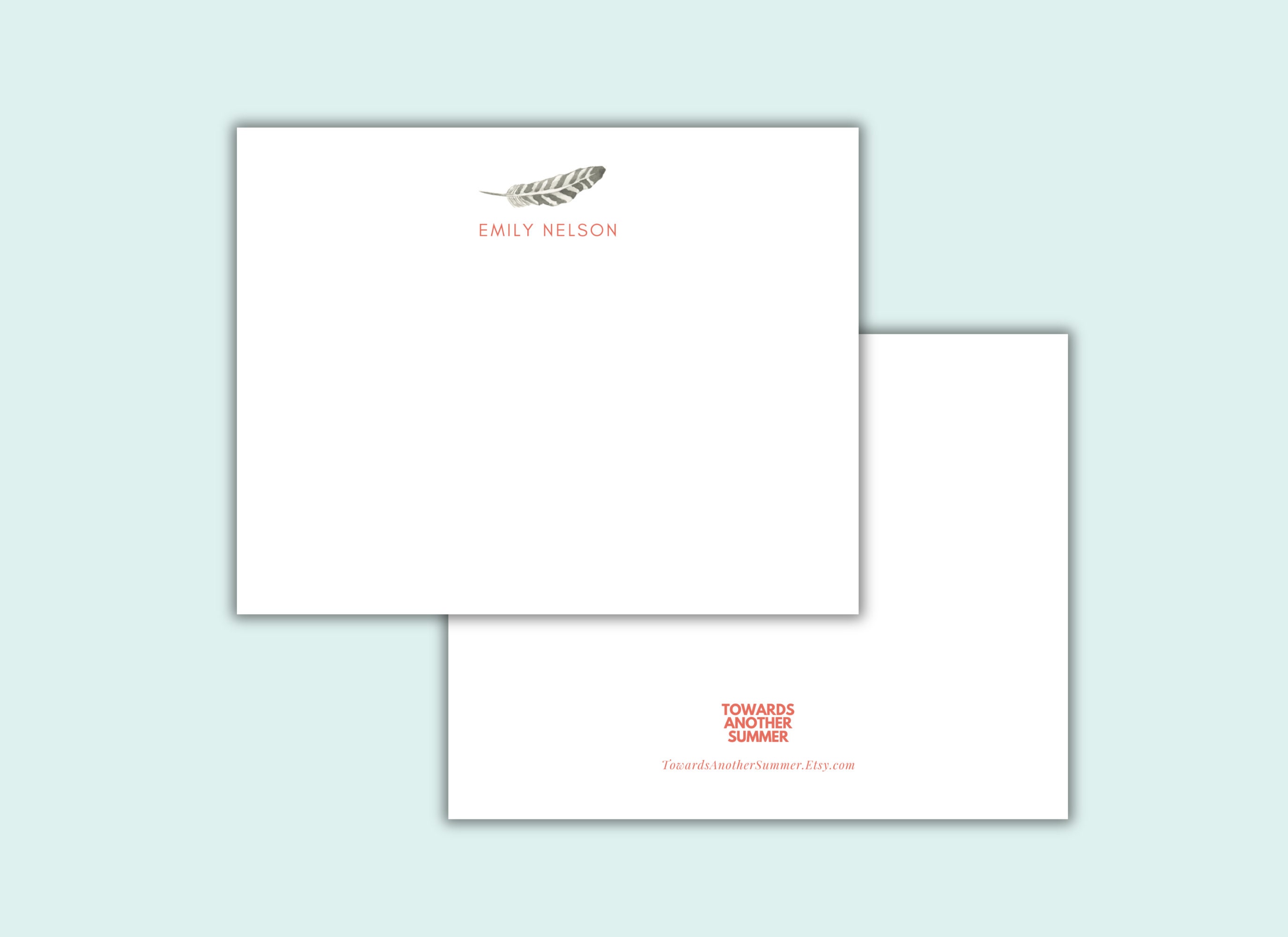 Personalized Feather Notecards: Custom Watercolor Feather Stationery ...