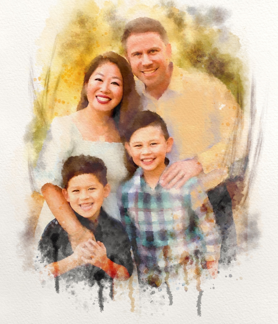 Custom Digital Watercolor Family Portrait Personalized Family ...