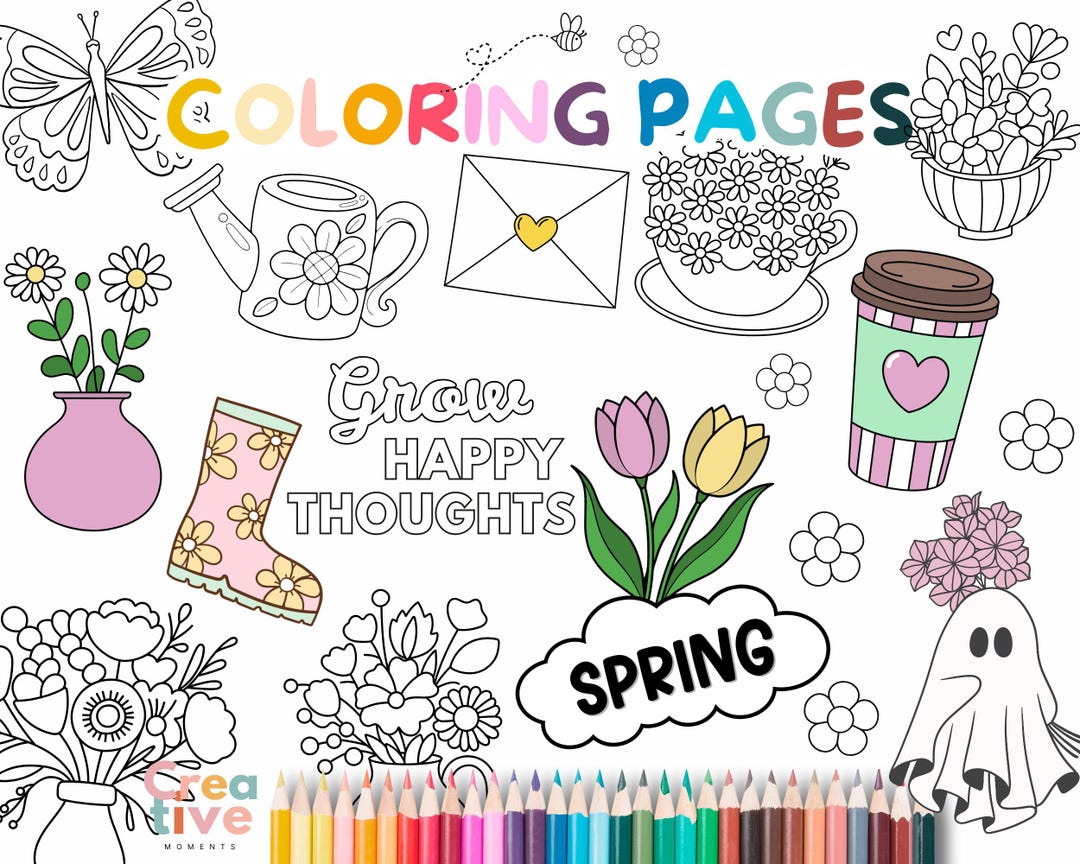 Easy Spring Coloring Page V1 printablecoloring Page Mini Illustration ...