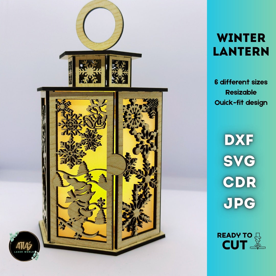 Laser Cut Winter Lantern: Snow Santa Design (SVG DXF CDR) - Etsy
