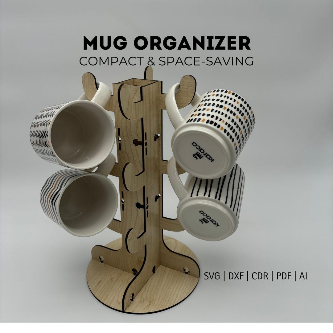 Wooden Mug Holder Rack – Laser Cut Digital File | Coffee Cup Stand ...