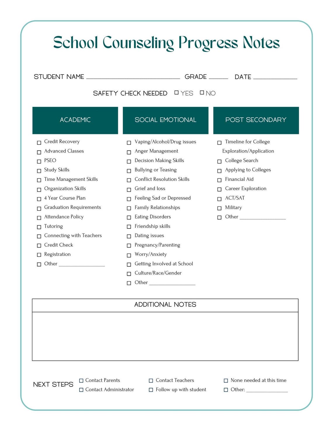 Counseling Progress Notes - School Counseling, Documentation, Digital ...