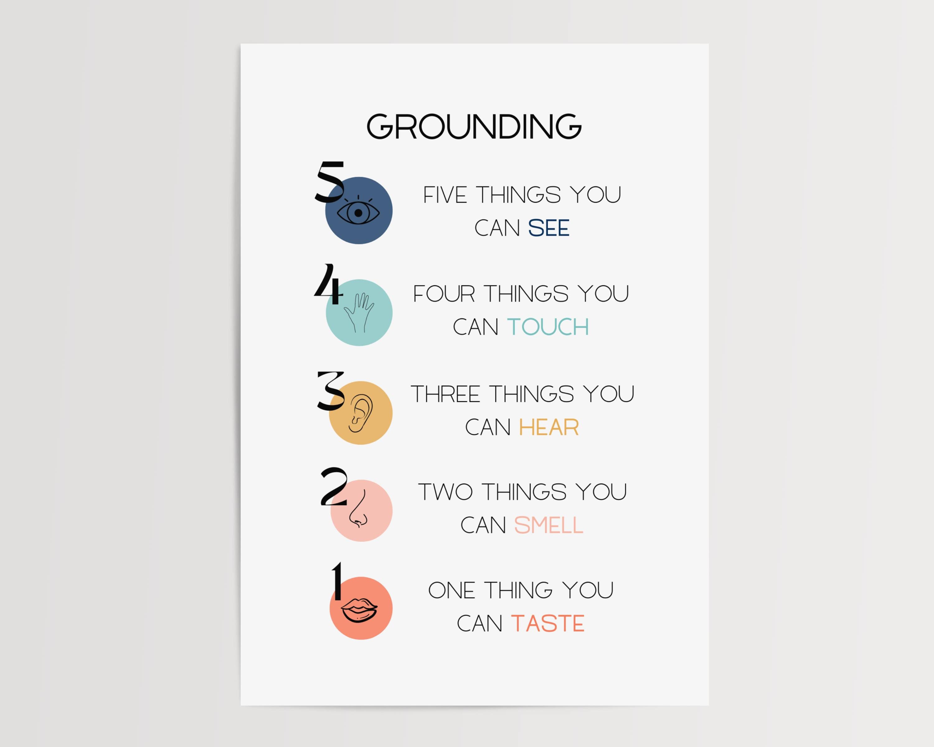 Grounding Technique Poster - 5 Senses Grounding Exercise, Coping Skills ...