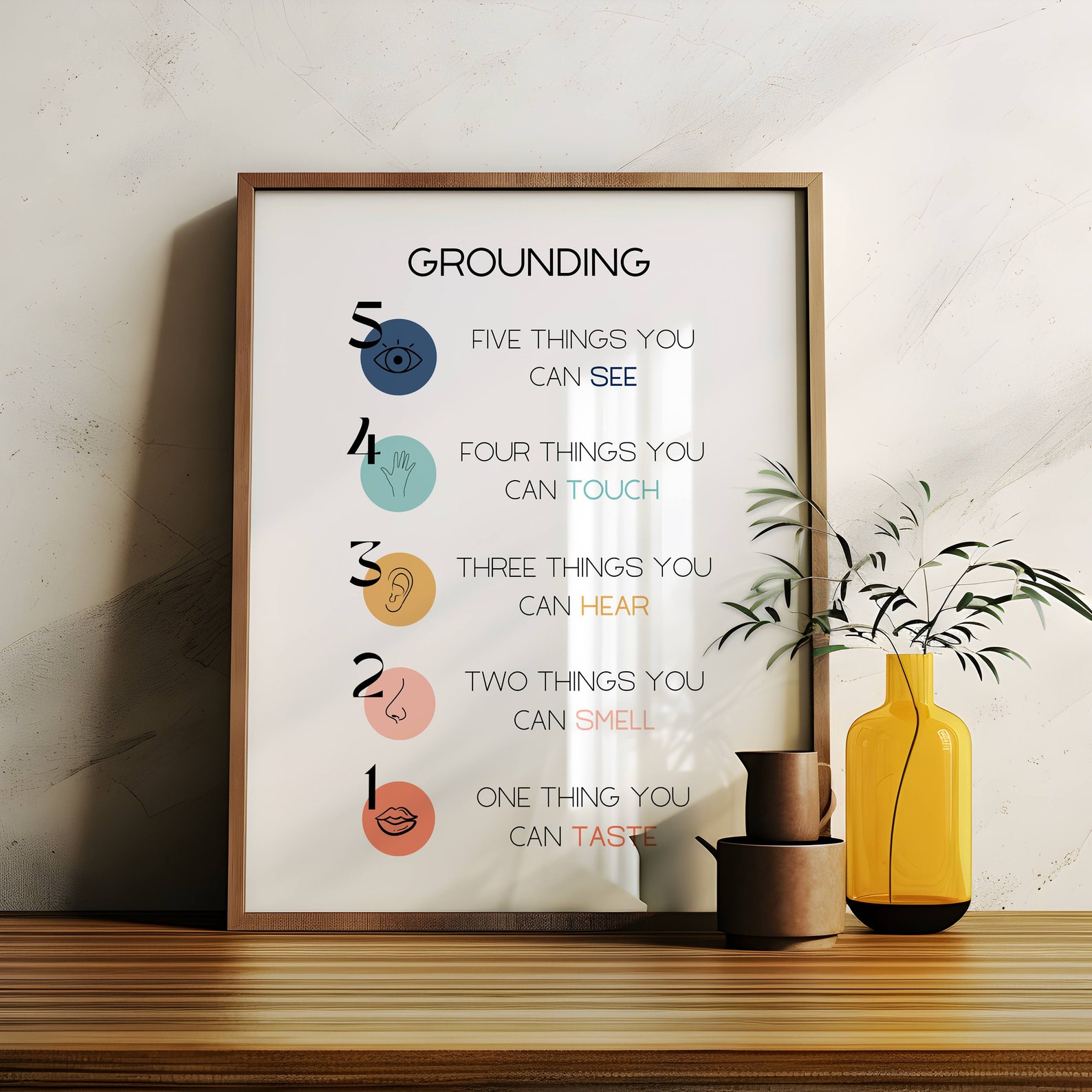 Grounding Technique Poster - 5 Senses Grounding Exercise, Coping Skills ...
