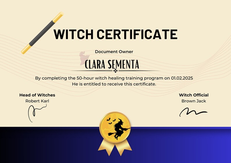 Vintage Editable Witch/wizard Certificate, Personalized Template ...
