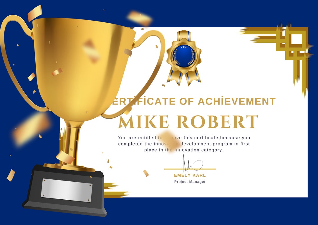 Editable Certificate Template, Navy Blue and Gold Template, Certificate ...
