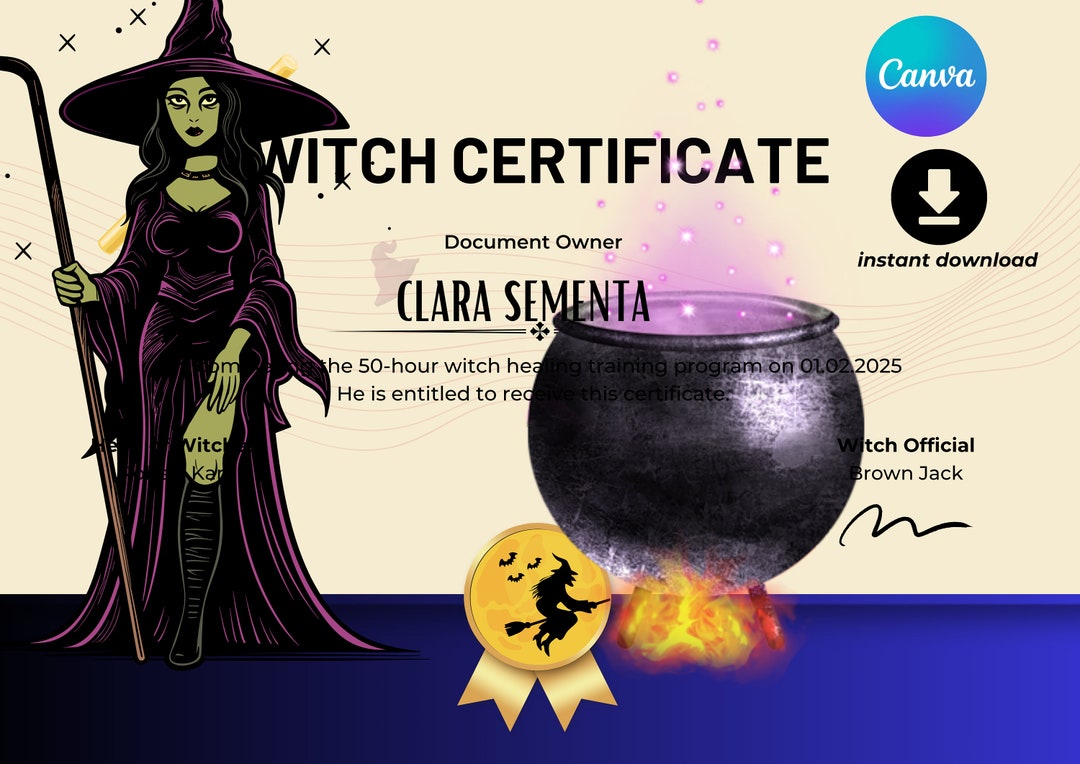 Vintage Editable Witch/wizard Certificate, Personalized Template ...