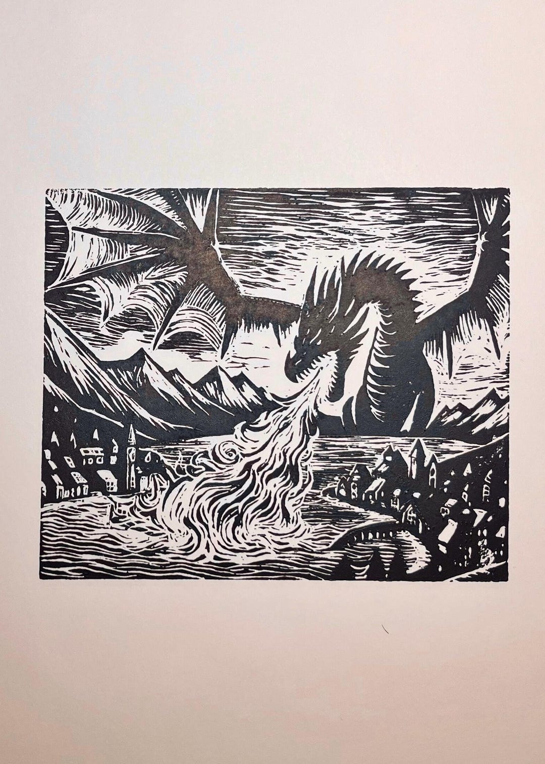 Original Linocut Print, “dragon!” - Etsy