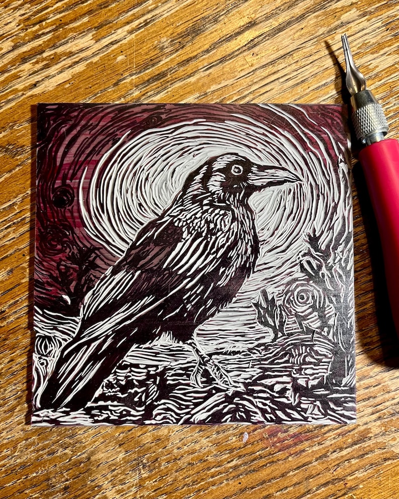 Original Linocut Print, ‘crow’ - Etsy