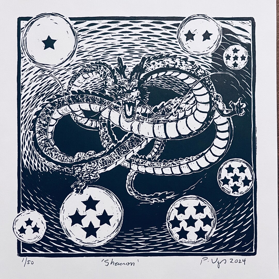 Original Linocut Print, “shenron” - Etsy