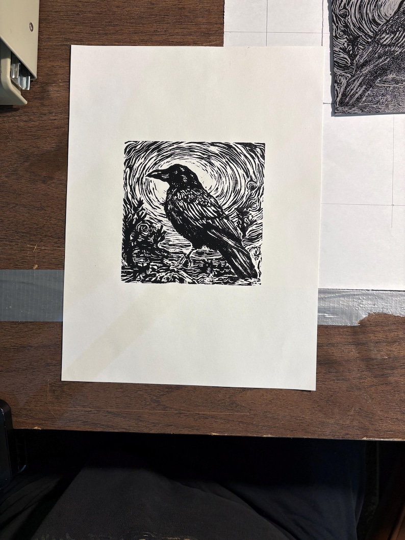 Original Linocut Print, ‘crow’ - Etsy