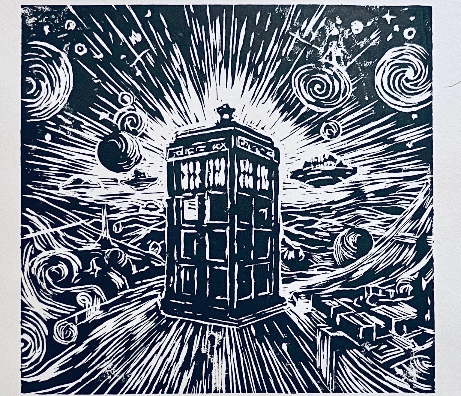 Original Linocut Print, “TARDIS” - Etsy