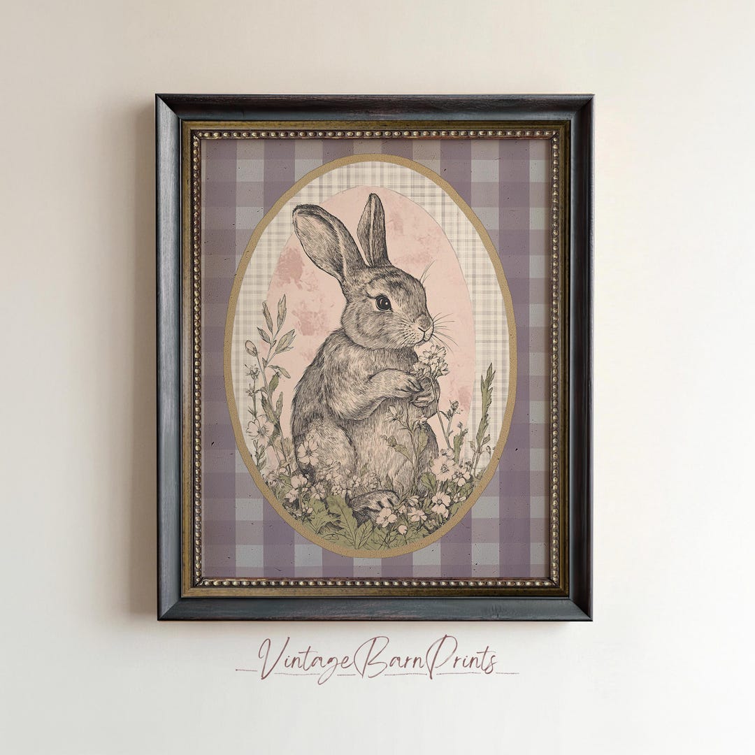 Vintage Bunny Wall Art, Muted Lavender Purple Farmhouse Decor, Antique ...