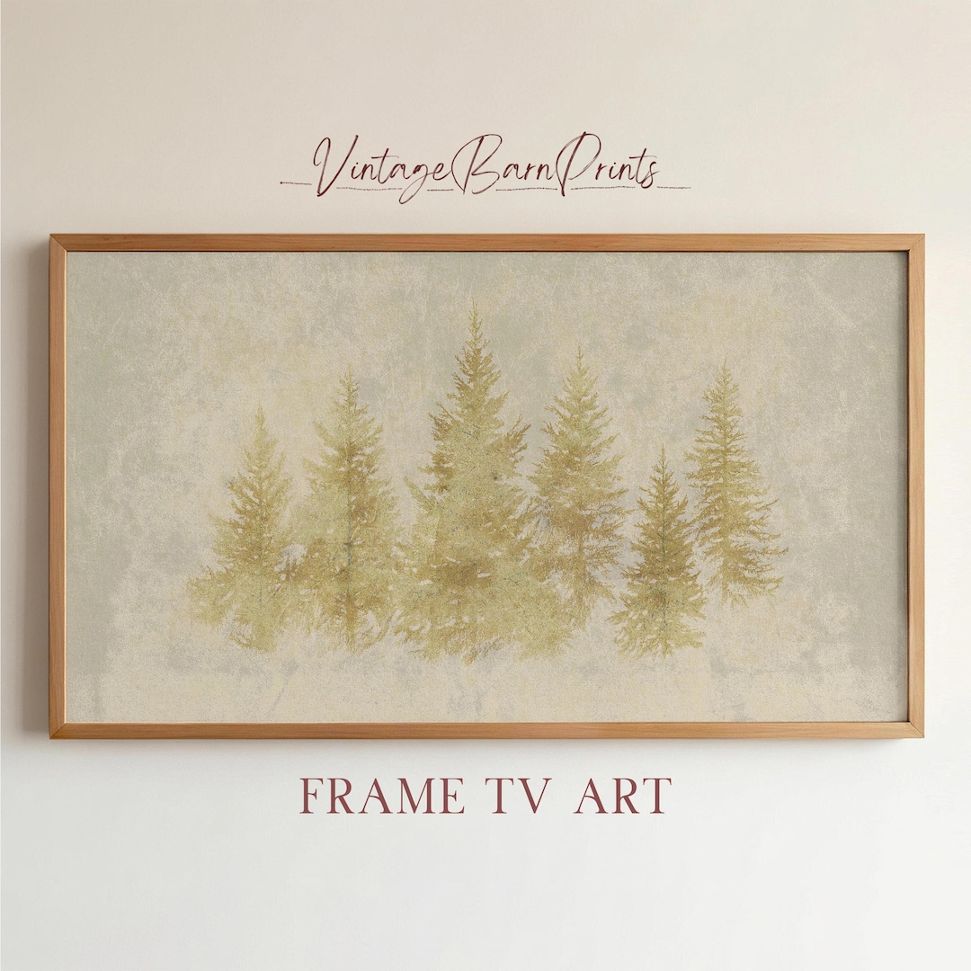 Gold Forest Pine Tree Art, Frame TV Art, Nature Landscape Wall Art ...