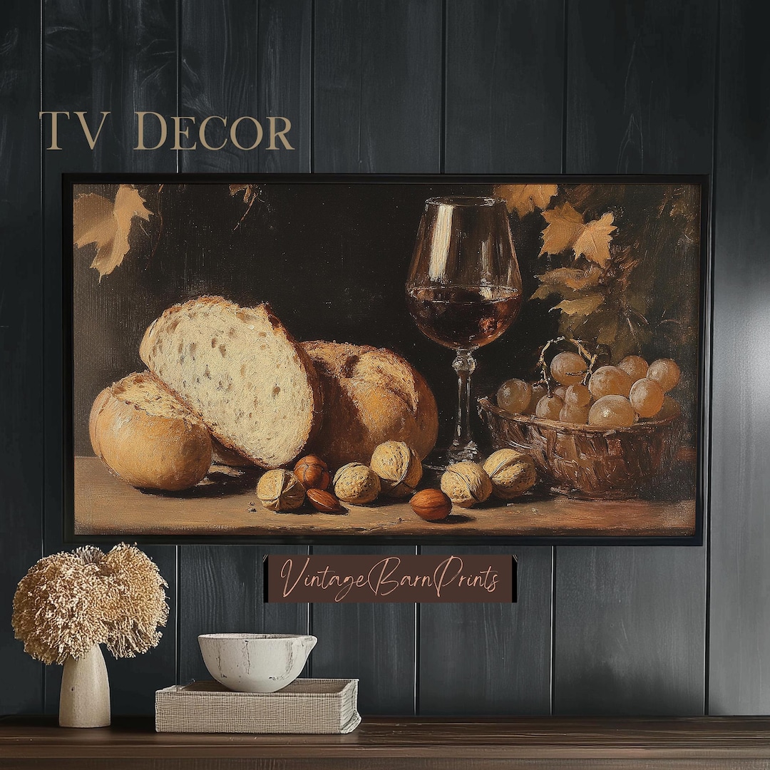 Vintage Kitchen Still Life Frame TV Art, Elegant Rustic Autumn Bread ...