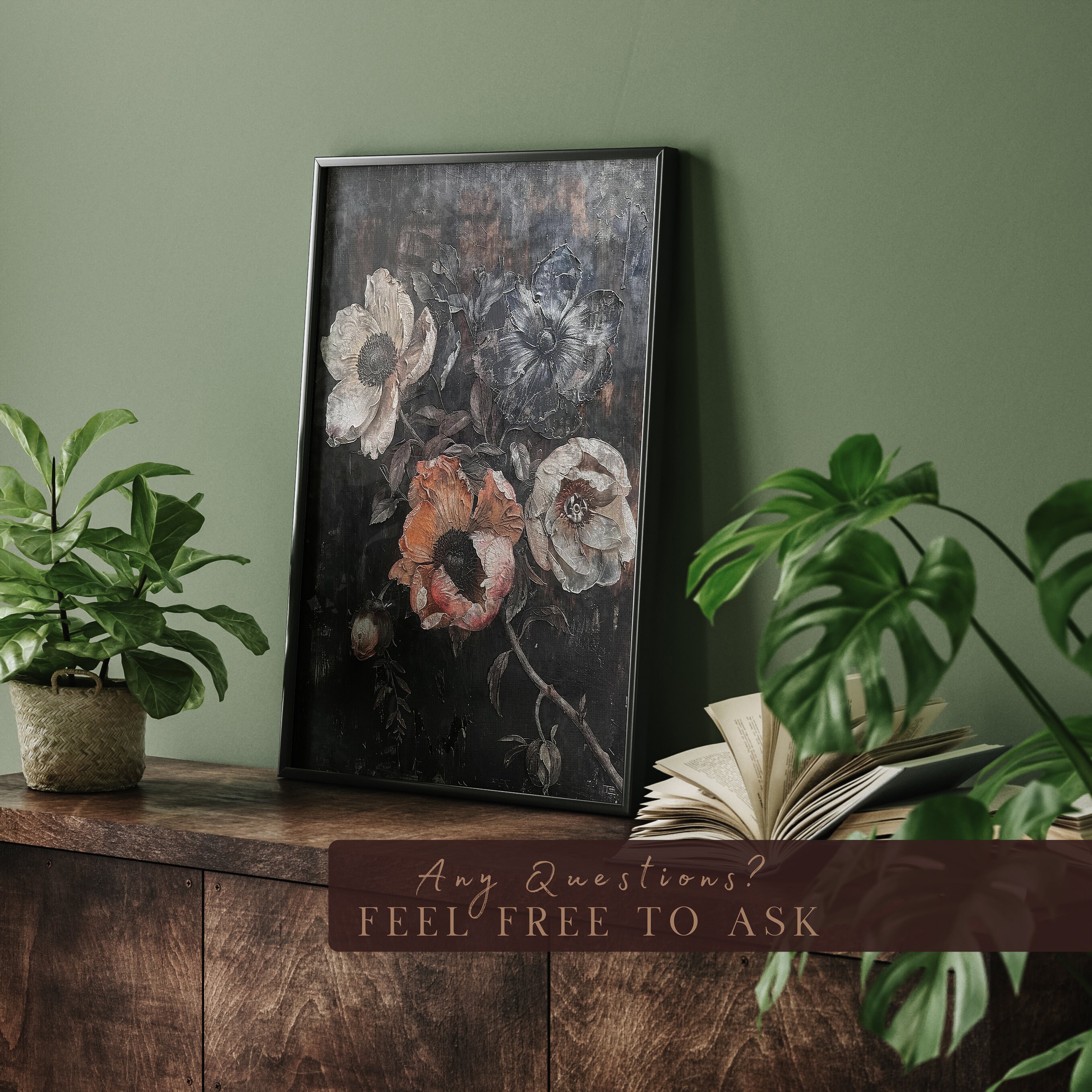 Dark Academia Roses Still Life Oil Painting, Rustic Floral Moody ...