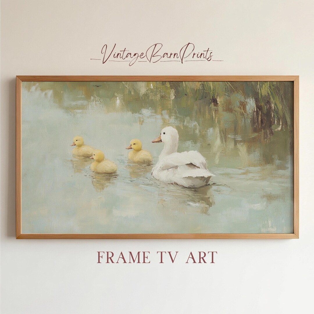 Farmhouse Spring Wildlife Frame TV Art, Peaceful Ducklings Watercolor ...