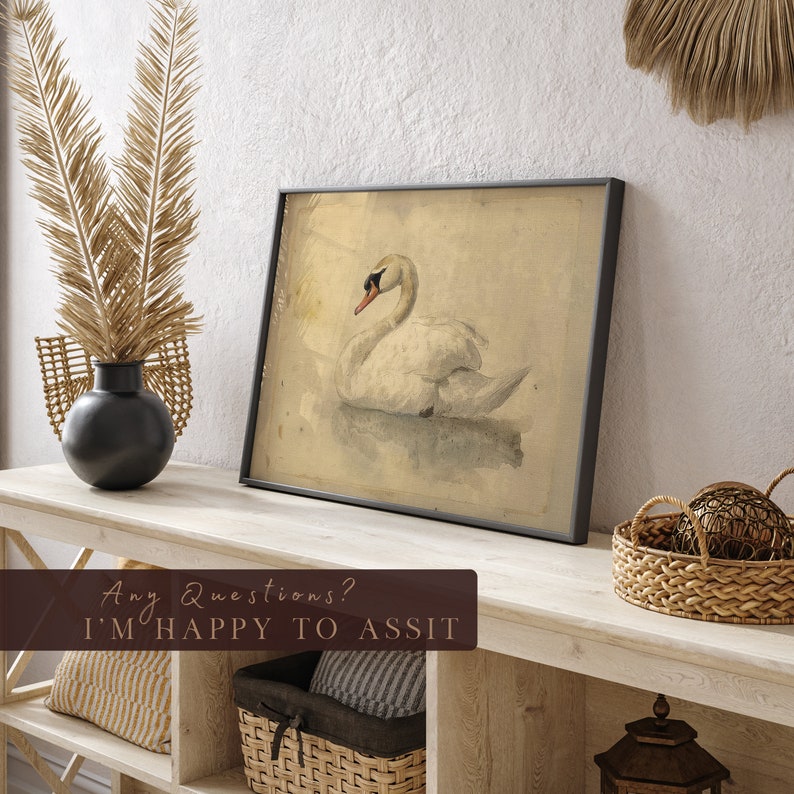 Elegant Vintage Swan Print, Printable Swan Artwork, Antique French ...