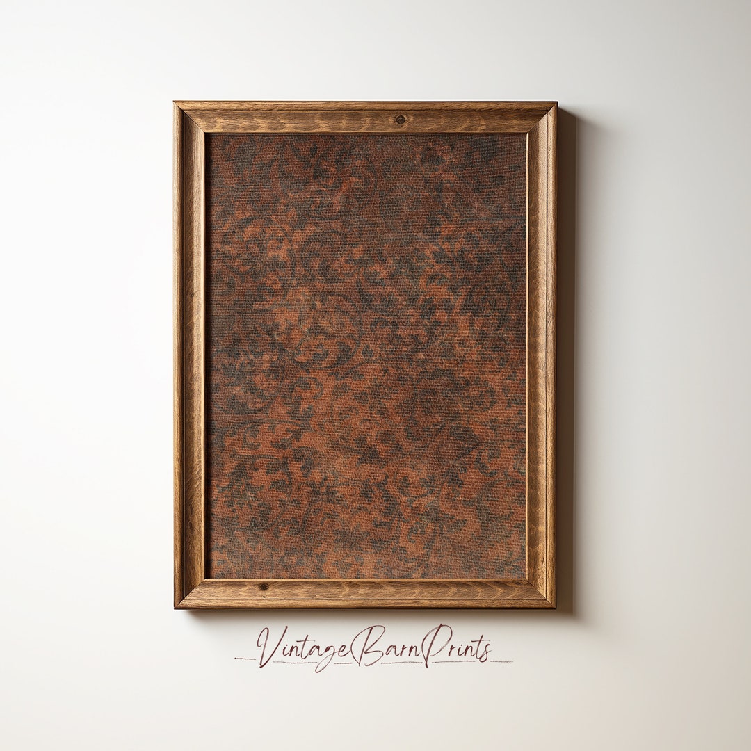 Vintage Textile Art Print Wall Decor, Rust Brown Patterned Art, Home ...