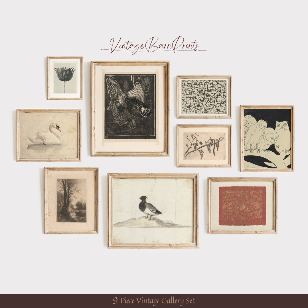 Warm Aesthetic Animal Gallery Wall Art Set Set of 9, Printable Vintage ...