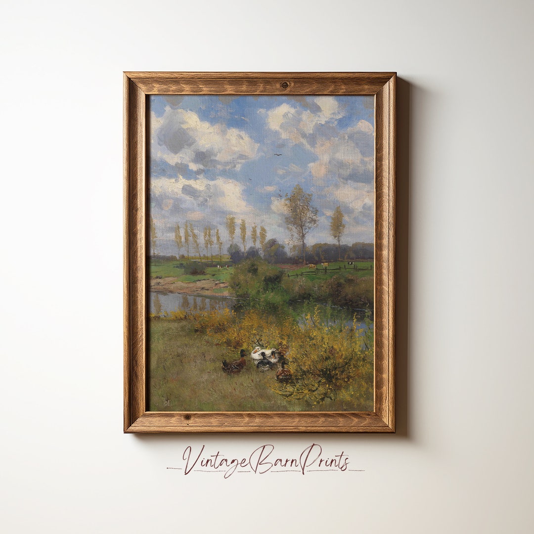 Vintage Spring Duck Oil Painting, Nature Country Landscape Duck Print ...