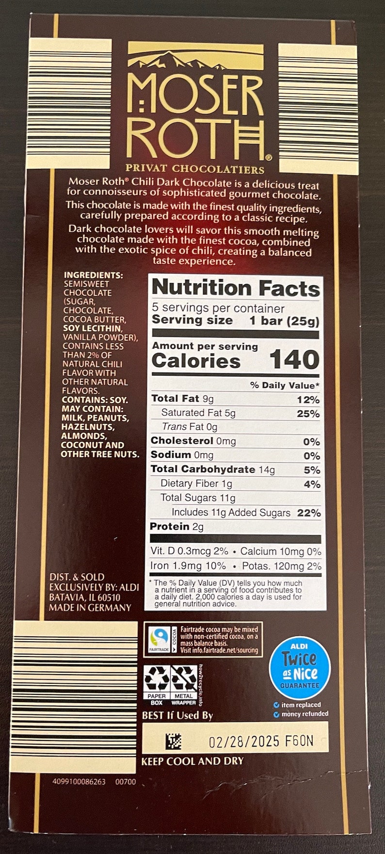 German Chocolate Moser Roth Chocolate Bars 4 Pack: White Madagascan ...