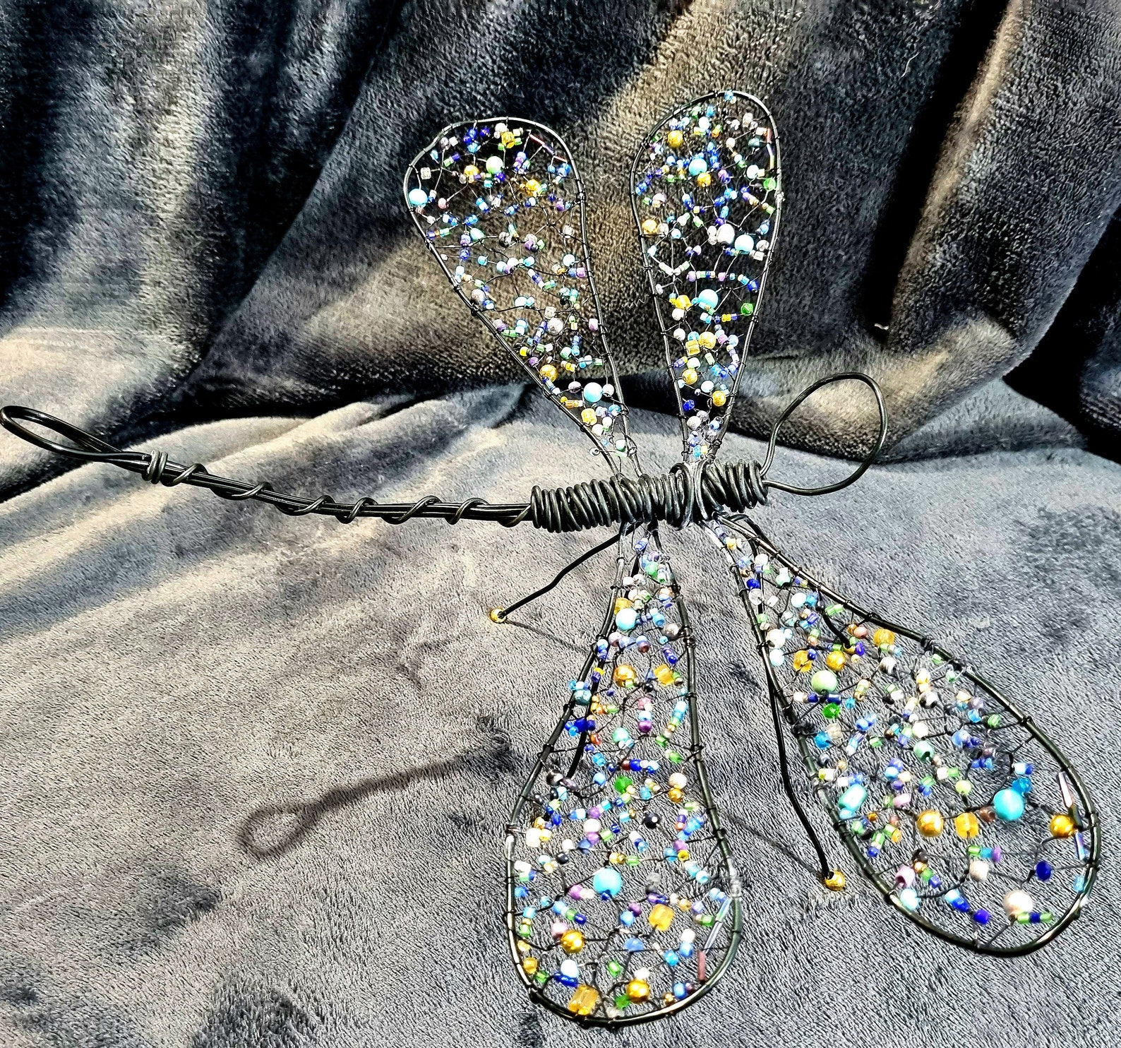 Large Dragonfly--black (wire & Bead) - Etsy