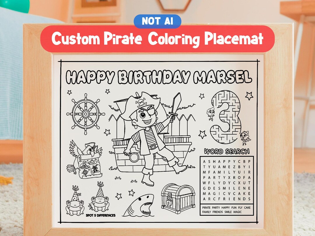 Personalized Coloring Pages for Kids, Custom Pirate Birthday Activity ...