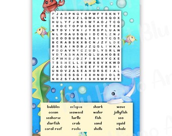 Sea Creatures Word Search Printable, Kids Activity Page, Party Favor ...